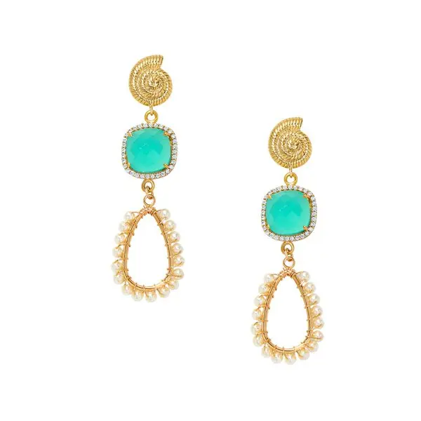 SAHARAS ESSENTIALS Turquoise Seashell Gemstone Drop Earrings