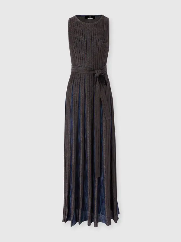 Missoni Long Viscose Lamé Striped Maxi Dress With Belt