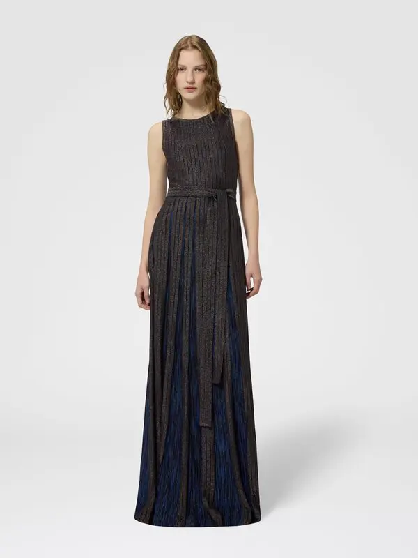 Missoni Long Viscose Lamé Striped Maxi Dress With Belt