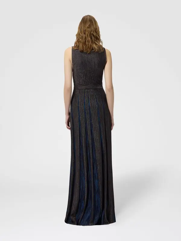 Missoni Long Viscose Lamé Striped Maxi Dress With Belt