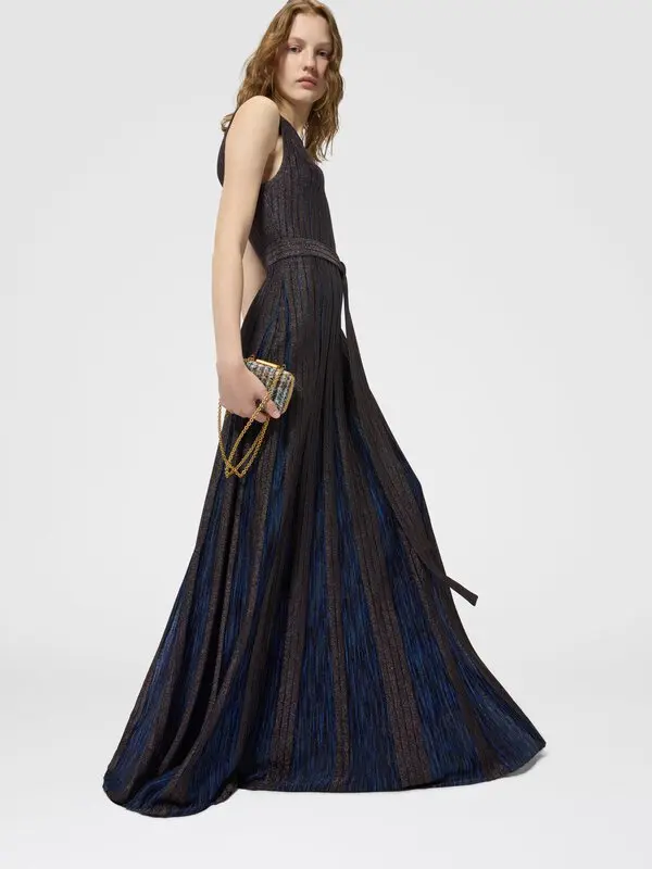 Missoni Long Viscose Lamé Striped Maxi Dress With Belt