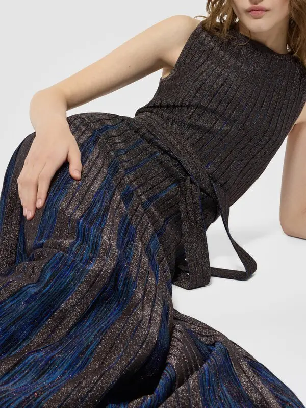 Missoni Long Viscose Lamé Striped Maxi Dress With Belt