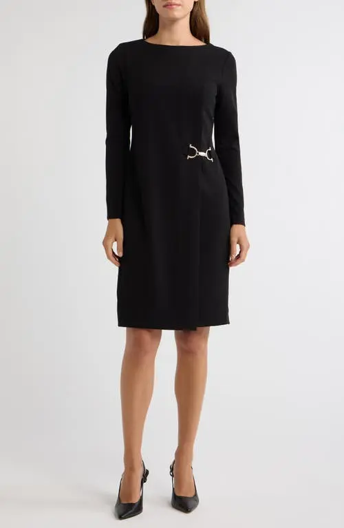 Anne Klein Long Sleeve Scuba Sheath Dress With Hardware Detail
