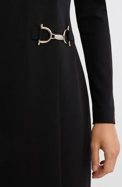 Anne Klein Long Sleeve Scuba Sheath Dress With Hardware Detail