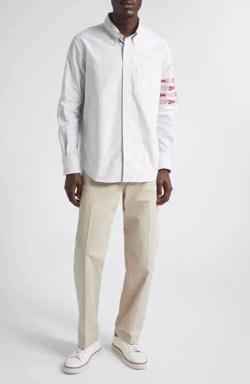 Thom Browne Lobster Embroidery Detail Stripe Cotton Button-down Shirt