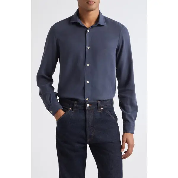 Boglioli Spread Collar Long Sleeve Button Shirt - Navy
