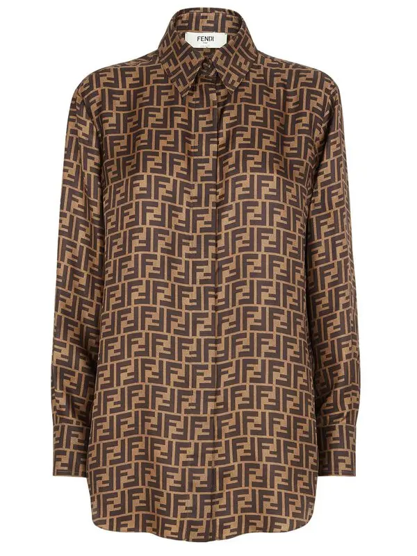Fendi Silk Twill Ff Jacquard Long-sleeve Shirt - Marrone
