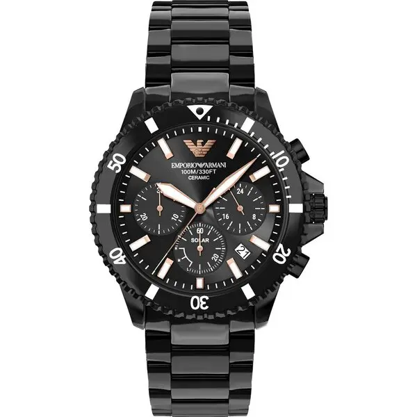 Emporio Armani World Explorer Solar Chronograph Ceramic Watch - Black