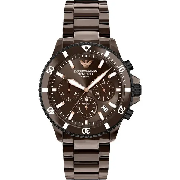 Emporio Armani World Explorer Solar Chronograph Ceramic Watch - Brown