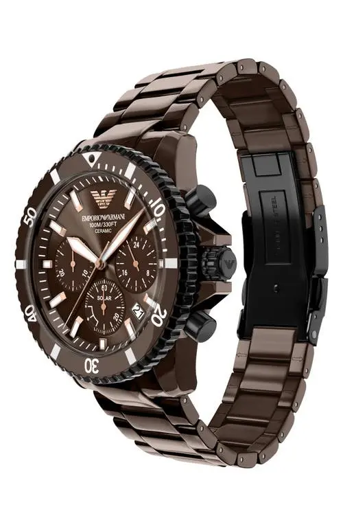 Emporio Armani World Explorer Solar Chronograph Ceramic Watch - Brown