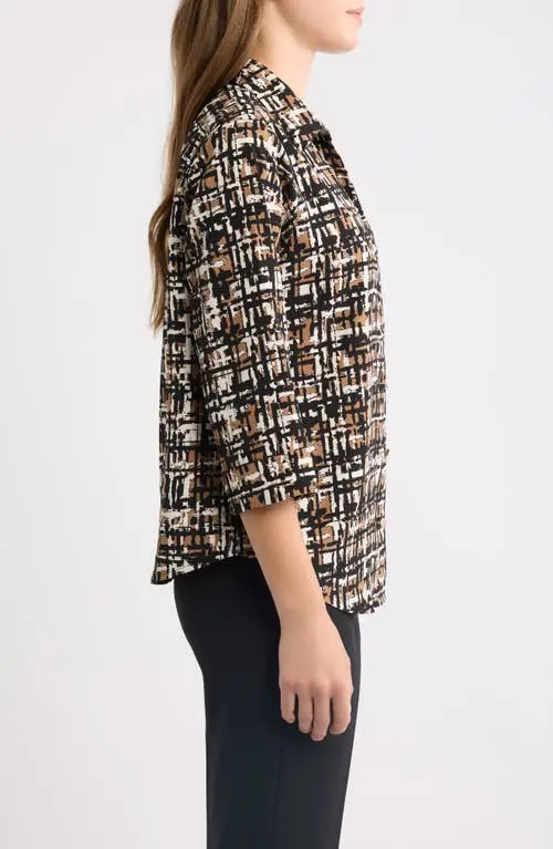 Anne Klein Grid Print Three-quarter Sleeve Shirt