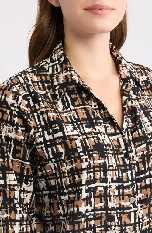 Anne Klein Grid Print Three-quarter Sleeve Shirt