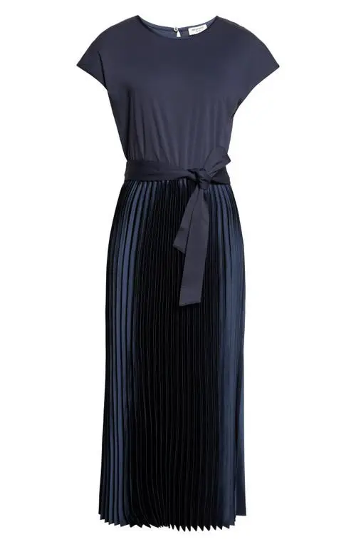 Max Mara Tie Waist Pleated Satin Maxi Dress