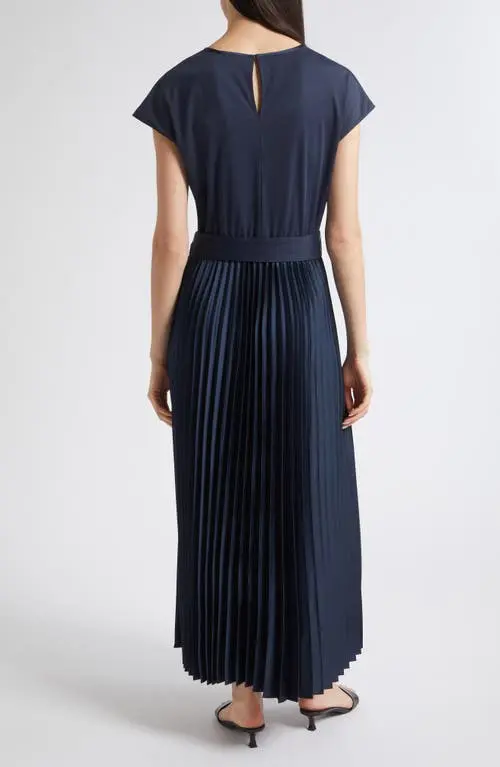 Max Mara Tie Waist Pleated Maxi Dress - Navy