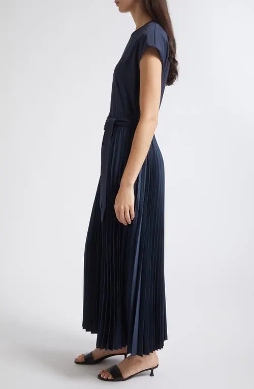 Max Mara Tie Waist Pleated Maxi Dress - Navy