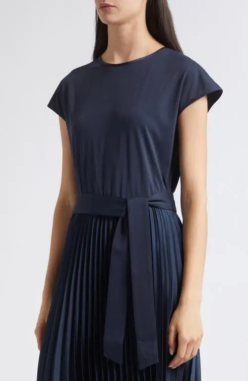 Max Mara Tie Waist Pleated Maxi Dress - Navy