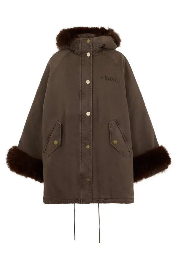 Pinko Hooded Jacket With Faux Fur Sleeves