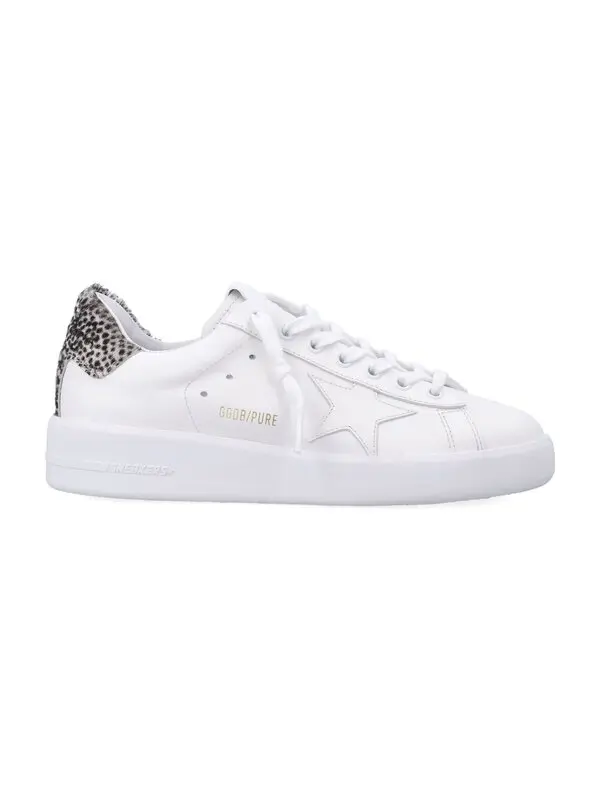 GOLDEN GOOSE Leather Platform Sneaker With Star Detail And Animal Print Heel Tab - White/black White