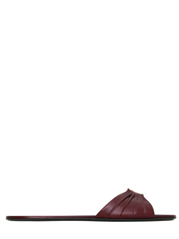 Saint Laurent Almond Peep-toe Mini Sandals With Cassandre Bronze-tone Hardware - Rosso