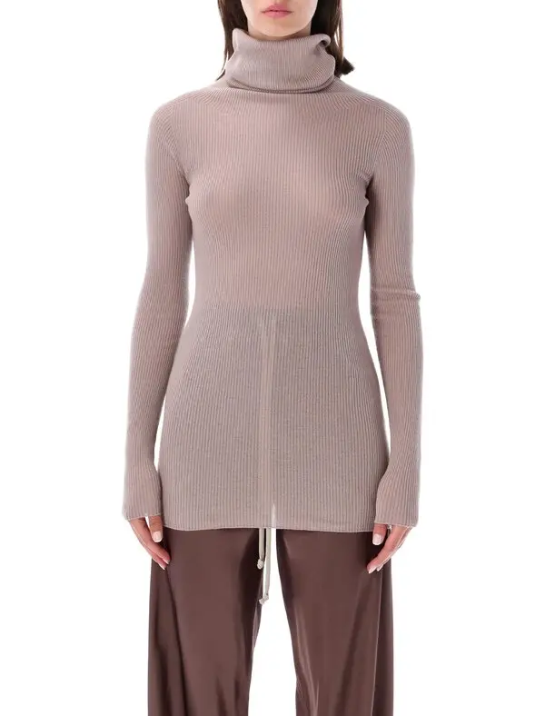 Rick Owens Ribbed Knit Turtleneck Tunic Top - Rosa