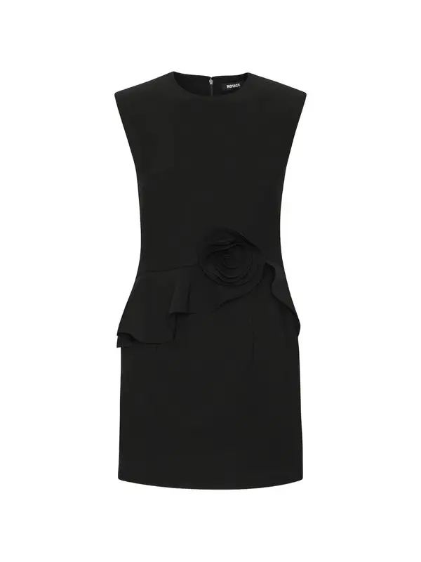 ROTATE BY BIRGER CHRISTENSEN Sleeveless Ruffled Rose Detail Mini Dress - Nero