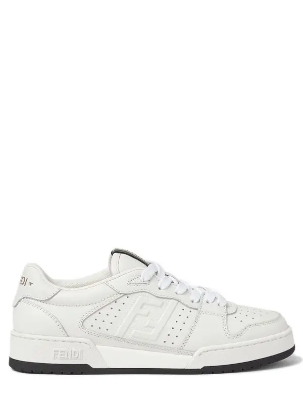 Fendi Tape Ribbon Leather Sneakers With Embossed Ff Logo - Bianco