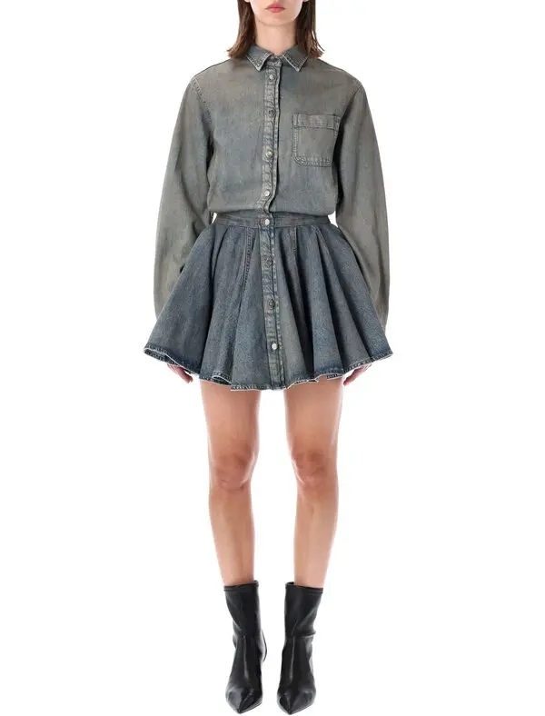 HAIKURE Denim Shirt Dress With Flared Skirt - Ziggy Silver Blue