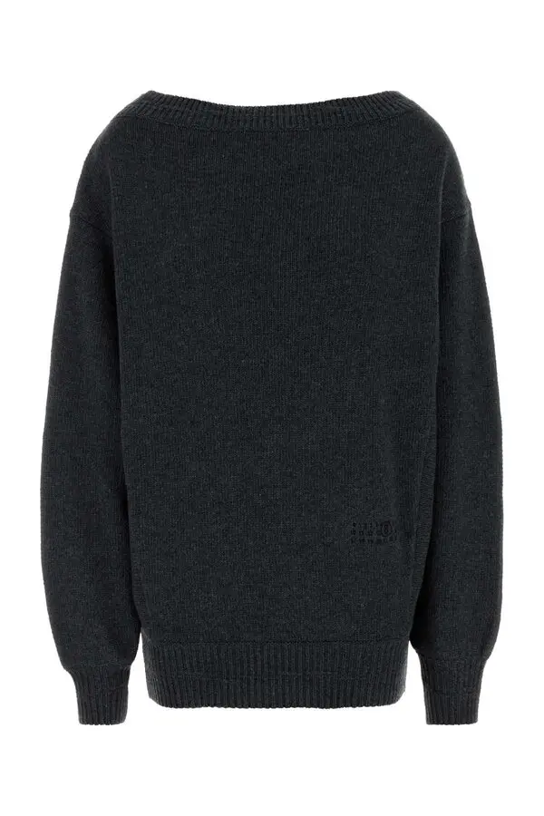 MAISON MARGIELA Oversized Wool Blend Sweater With Wide Collar - Grey