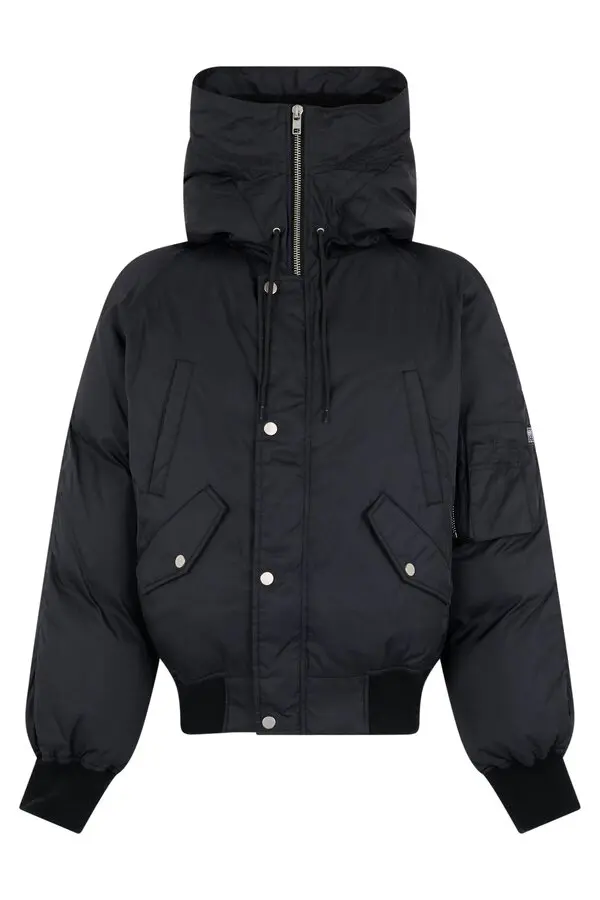 MAISON MARGIELA Padded Hooded Zip-up Jacket With Oversized Sleeves And Button Pockets - Black