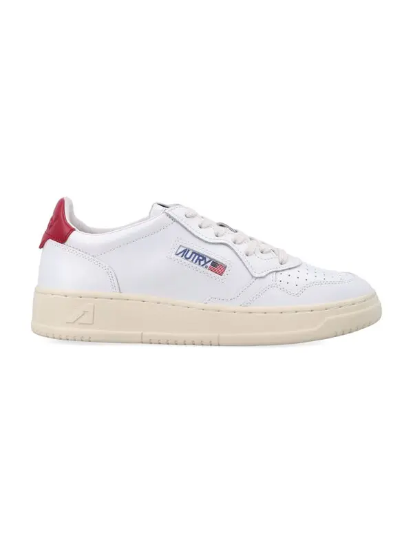 AUTRY Medalist Leather Tennis Sneakers With Perforated Toe And Padded Collar - White Scarlet