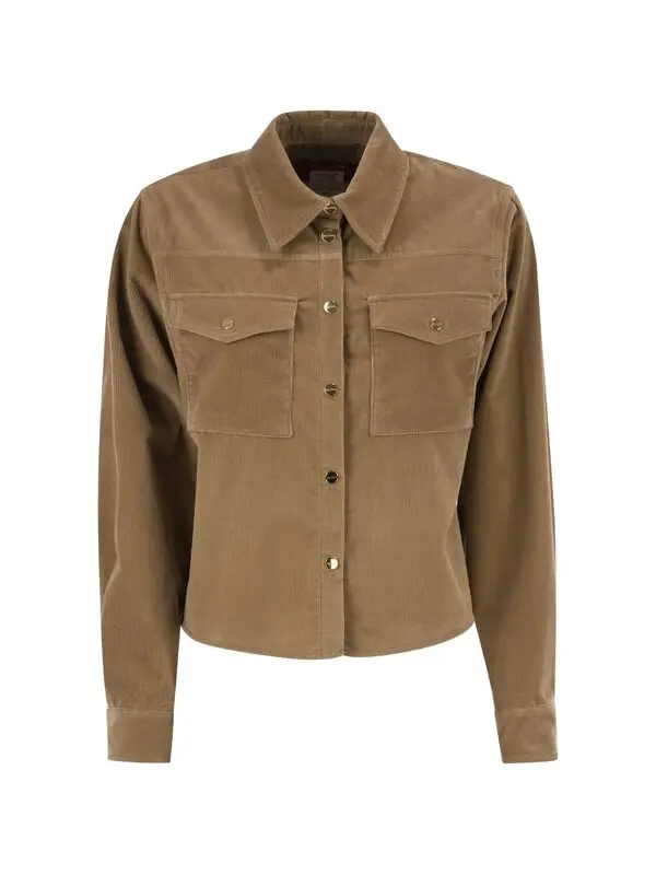 Max Mara Corduroy Shirt With Logo Button Closure - Beige