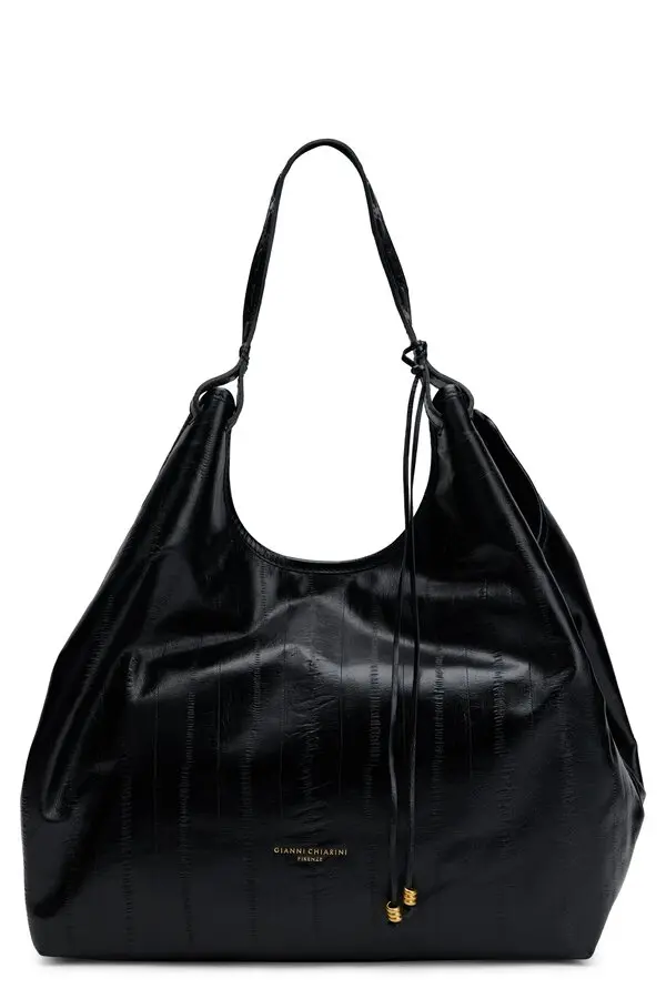 GIANNI CHIARINI New" Shiny Finish Hobo Shoulder Handbag With Front Zip Pocket