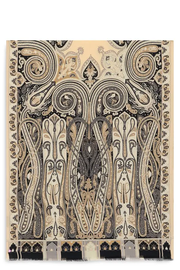 Etro Wool-silk Paisley Scarf With Ornamental Symmetrical Design - Beige
