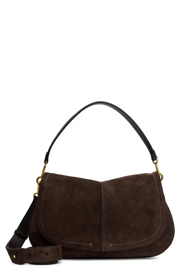 GIANNI CHIARINI Suede Shoulder Handbag Calfskin, Adjustable Strap