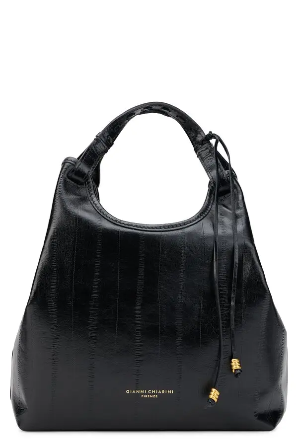 GIANNI CHIARINI Calfskin Hobo Shoulder Handbag - Black