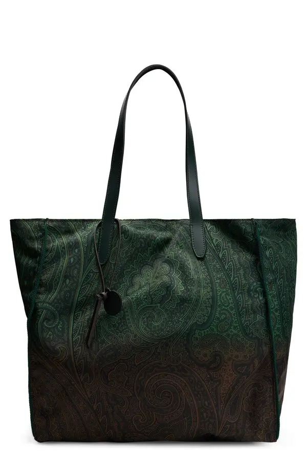 Etro Paisley Large Nylon Tote Handbag With Long Handles
