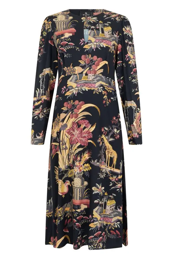 Etro Inspired Long Sleeve Floral Printed Long Dress