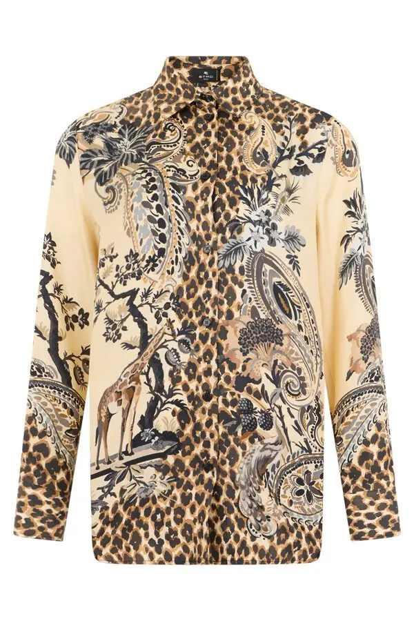 Etro Silk Animal Print Long Sleeve Shirt - Animalier