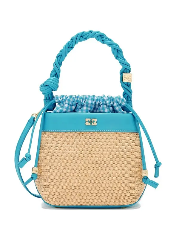GANNI Braided Knot Drawstring Pouch Handbag With Butterfly Hardware - Azzurro