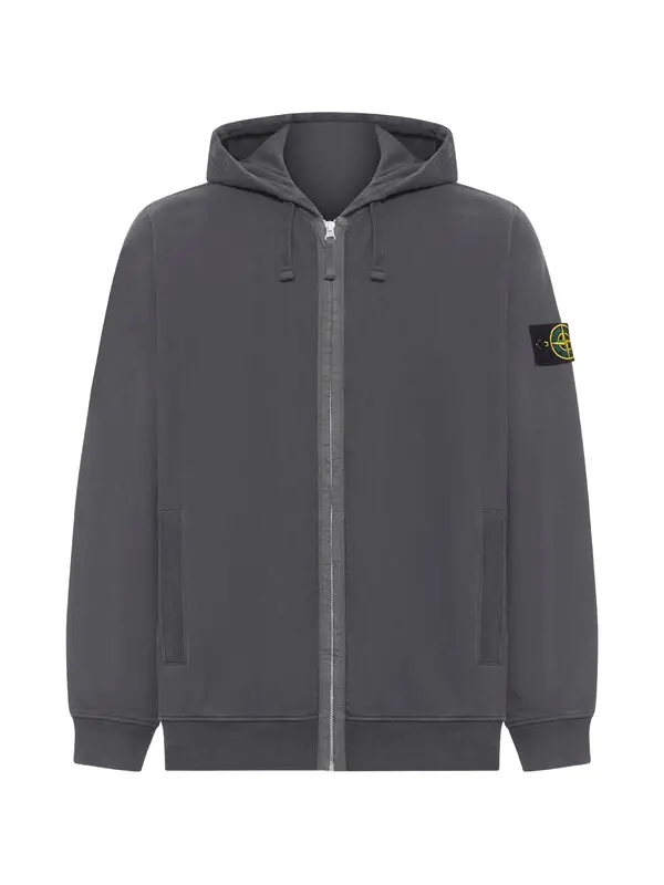 Stone Island Cotton Zip-front Hooded Jacket With Adjustable Drawstring, Ribbed Cuffs & Hem - Grigio