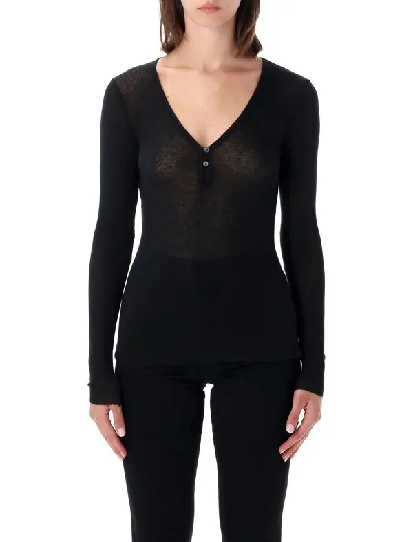 JAMES PERSE Cotton-cashmere Henley Shirt - Nero