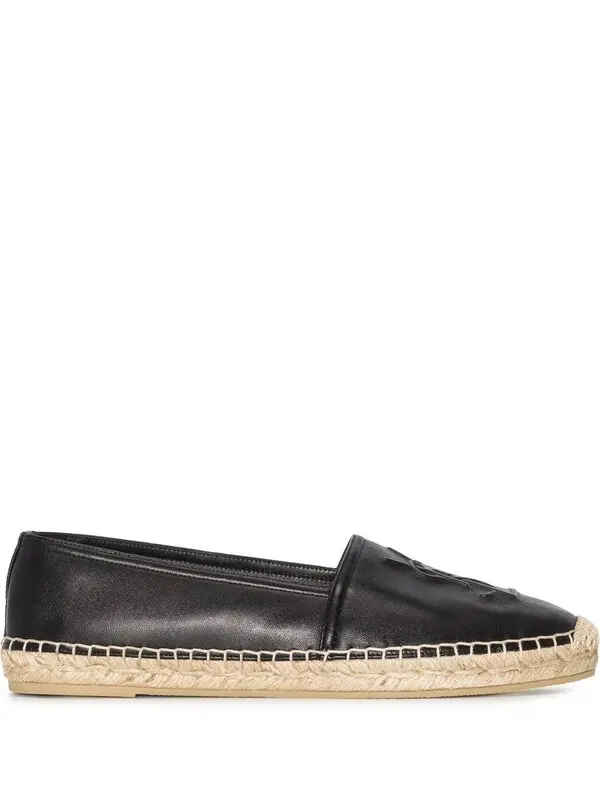 Saint Laurent Leather Flat Espadrilles With Jute Midsole - Nero