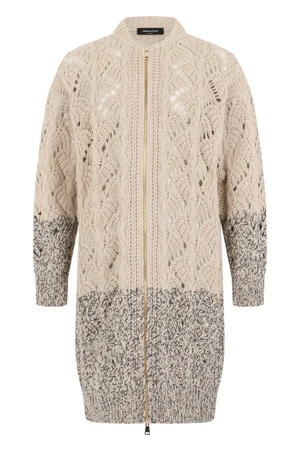 Fabiana Filippi Long Zip Cardigan With High Collar In Wool Blend