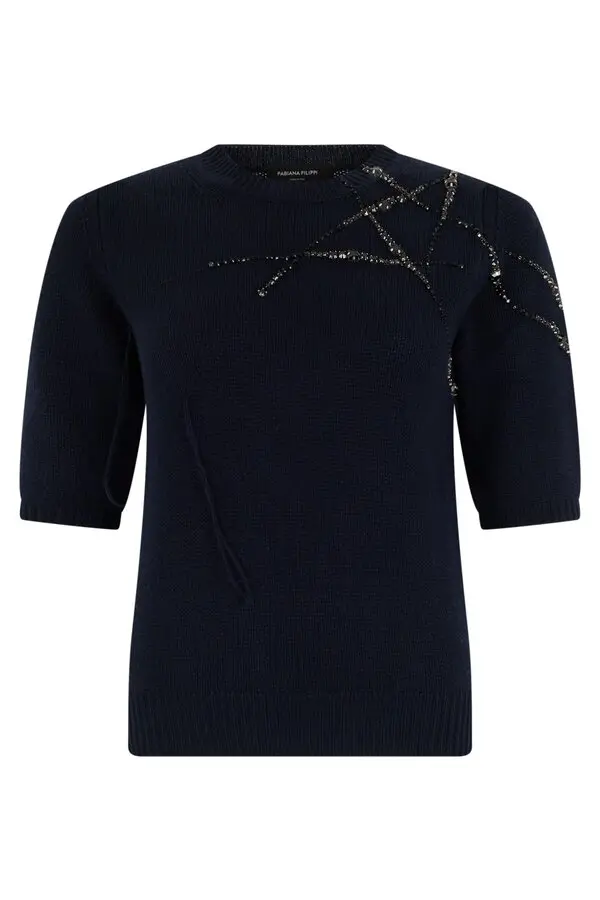 Fabiana Filippi Three-quarter Sleeve Embellished Wool-silk-cashmere Sweater