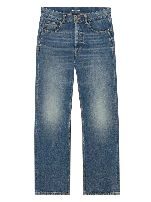 Saint Laurent Embossed Leather Jacron Five-pocket Jeans - Blu