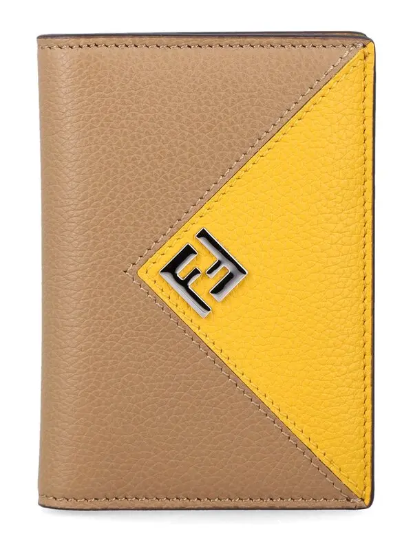 Fendi Lui Full-grain Leather Bi-fold Card Holder With Ff Metal Logo - Camel Yellow