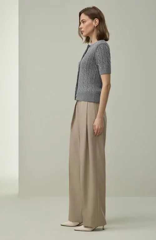 Lilysilk Short-sleeve Cable-knit Silk-cotton Cardigan