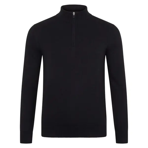 PAUL JAMES KNITWEAR Lightweight Cotton Foster Zip Neck Jumper - Black