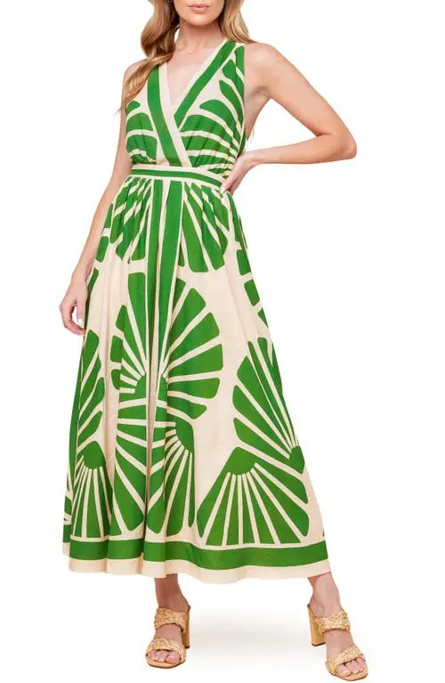 FLYING TOMATO Botanical Print Open Back Maxi Dress - Taupe/green