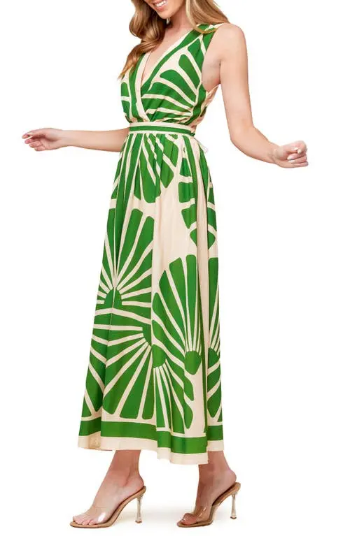 FLYING TOMATO Botanical Print Open Back Maxi Dress